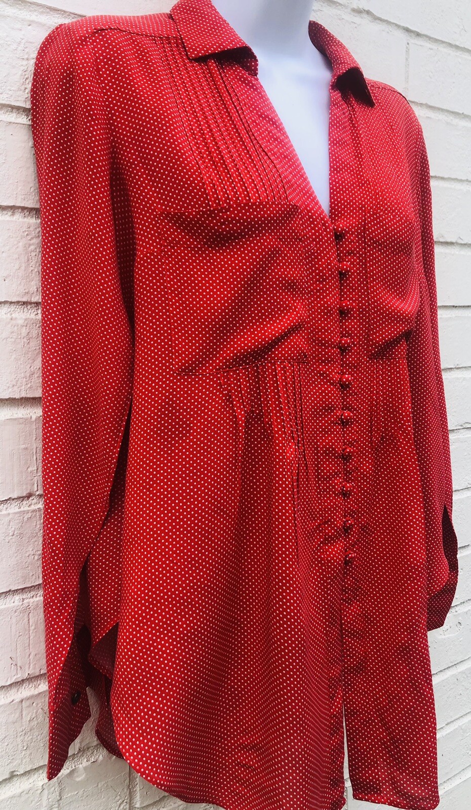 Anthropologie Maeve Red Pintuck Pleat Polka Dot Tunic… - Gem
