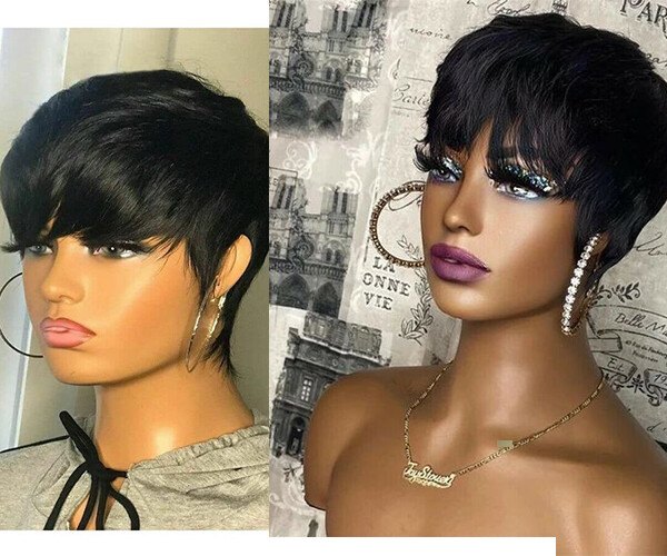 Short Pixie Cut Wig for Black Women Brazilian Human Hair Wigs None Lace ...