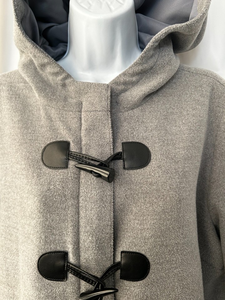 J. Jill Sz Large Gray Hooded Duffle Coat Toggle Button Paddington | eBay