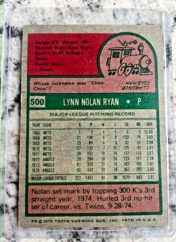 Nolan Ryan 1975 Card - 1975 Topps - Nolan Ryan #500 - 1975 Topps Nolan ...