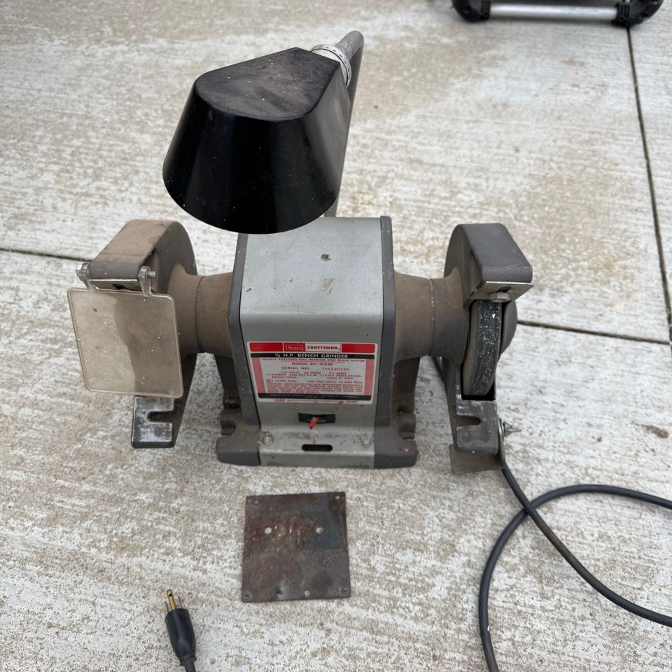 Vintage Craftsman 1/2 HP Block Bench Grinder Model 397. 19430 w/ Light ...