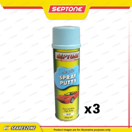 3 x Septone Acrylic Spray Putty Aerosol Blue 400 Gram Fast Drying and ...