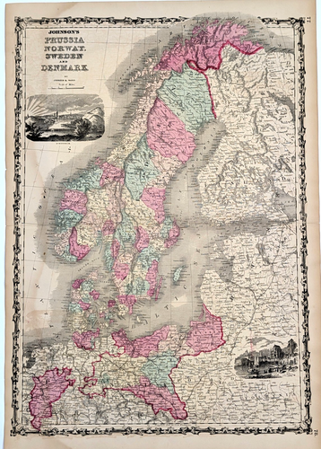 1864 PRUSSIA - NORWAY - SWEDEN - DENMARK Map ORIGINAL (24x16) EUROPE | eBay