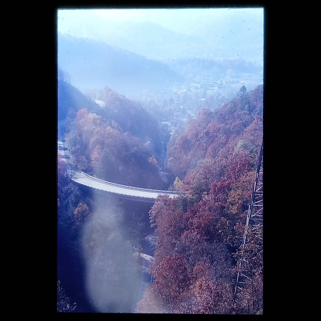 Curved Raised Aerial Bridge over Mountain Pass 1978 Found Slide Photo ...