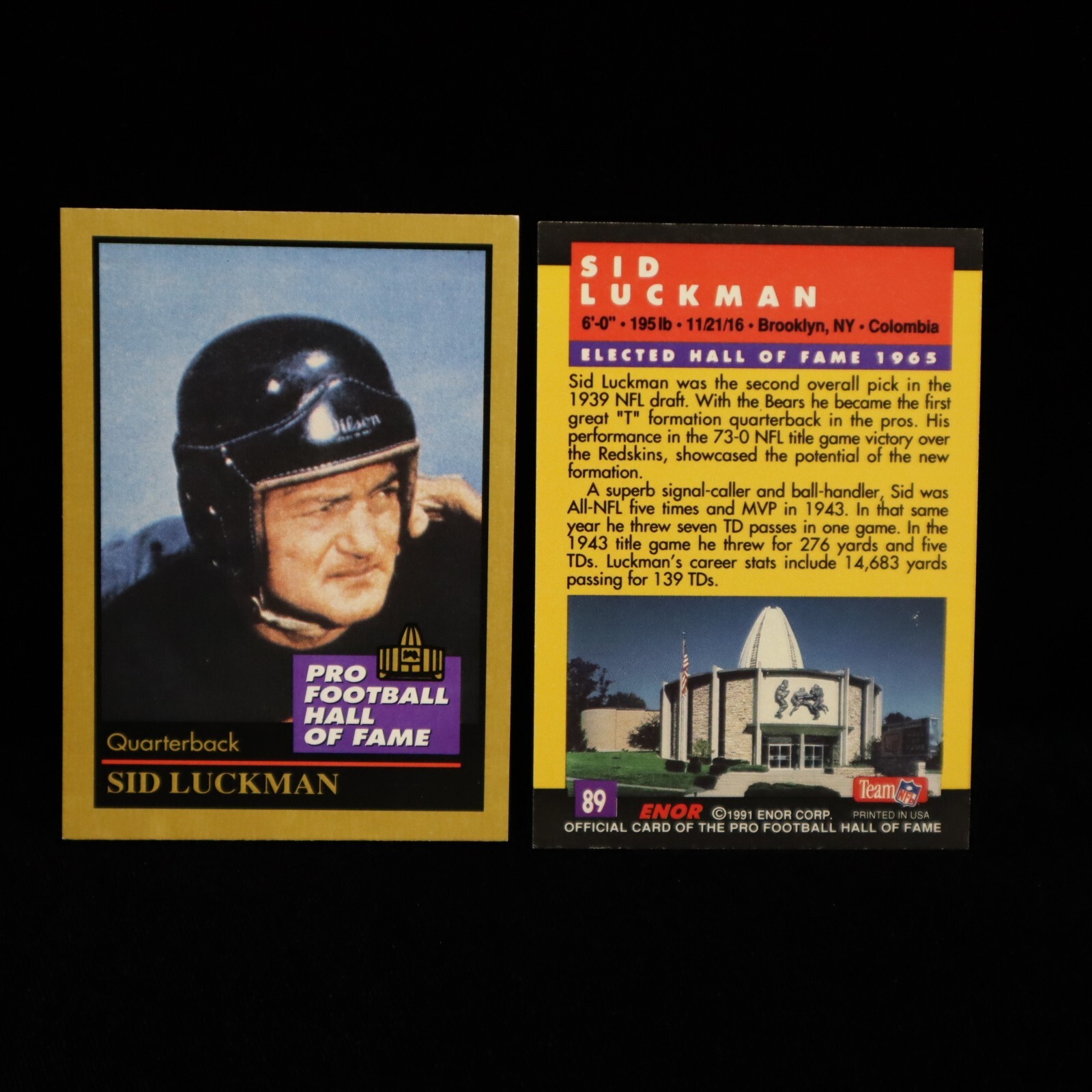 1991 Sid Luckman Chicago Bears Enor Pro Football Hall of Fame #89 | eBay