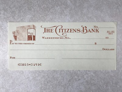 SBB12 Bank Check The Citizens Bank Warrensburg MO Missouri | eBay