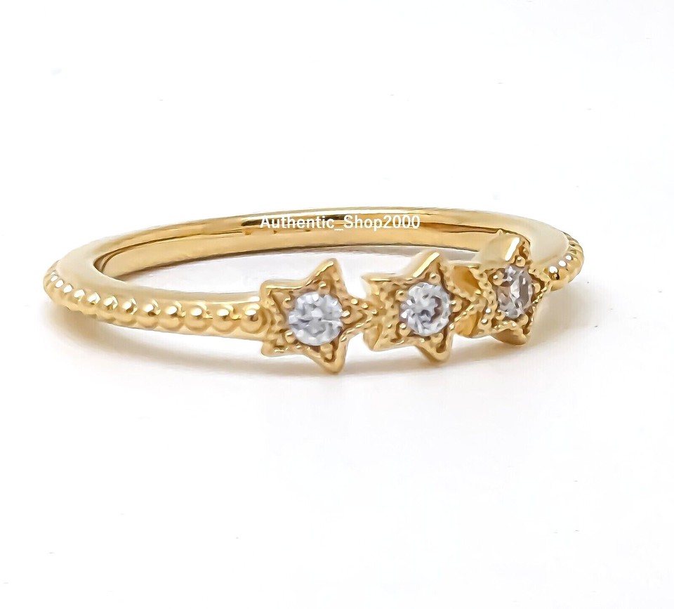 NEW 100% Authentic PANDORA 14k Gold CZ Celestial 3 Stars Ring 162333C01 | eBay