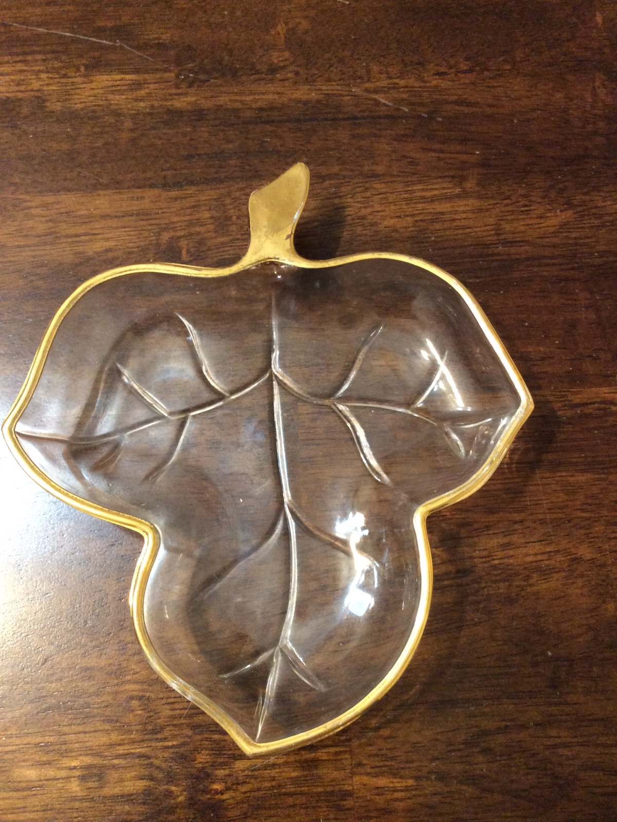 Vintage pressed glass Leaf shaped Candy Dish with gold rim and stem | eBay