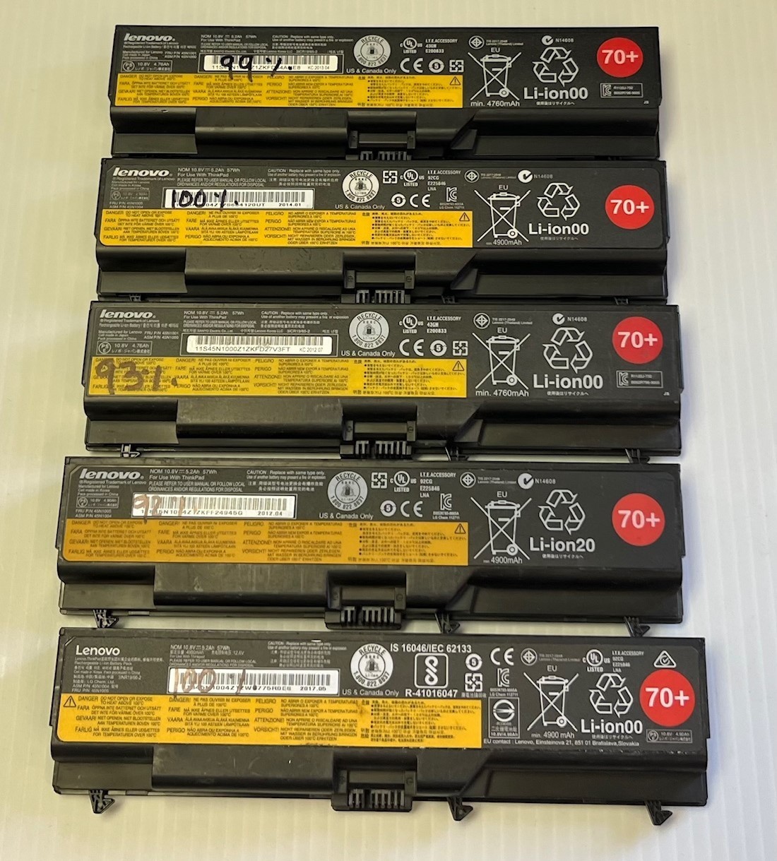 Lot of 5 Lenovo 70+ OEM Battery for ThinkPad T420 T430 W530 - 80% ...