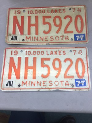 Match Number Set Pair 1974 NH 5920 MINNESOTA MN LICENSE PLATE Tag ...
