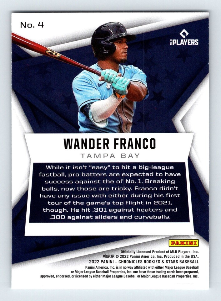2022 PANINI CHRONICLES ROOKIES & STARS RAYS WANDER FRANCO ROOKIE CARD ...