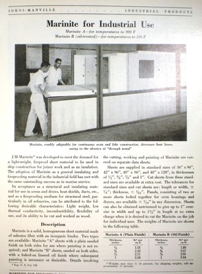 JOHNS-MANVILLE Marinite Asbestos use in Boiler & Engine Rooms! 1950 | eBay