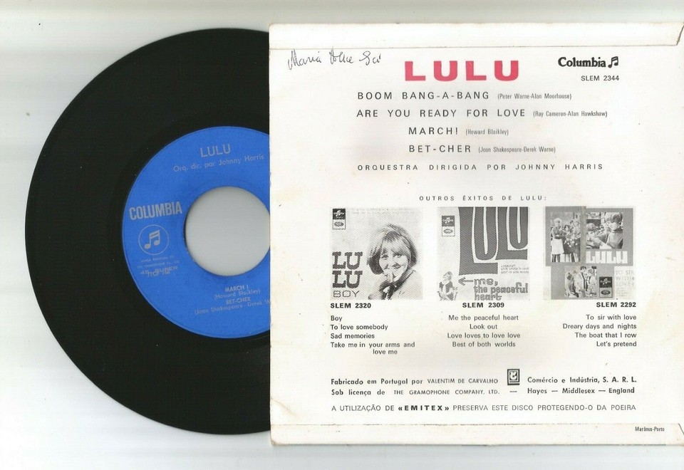 LULU - BOOM BANG-A-BANG 7"/45RPM EP PORTUGAL POP VOCAL 1969 | eBay