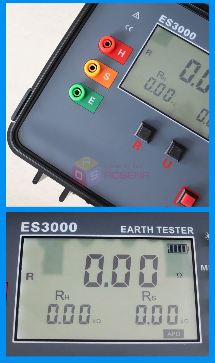 ES3000 Digital Earth Ground Resistance Tester 3000 Ohm Earthing ...