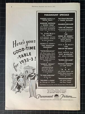 Vintage 1932 Paramount Pictures Print Ad | eBay