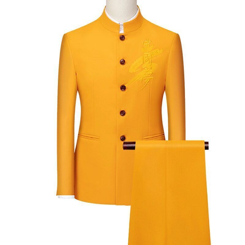 Fashion Men Retro Tang Suit 2 Piece Set Blazer Jackets Pants Outfits ...