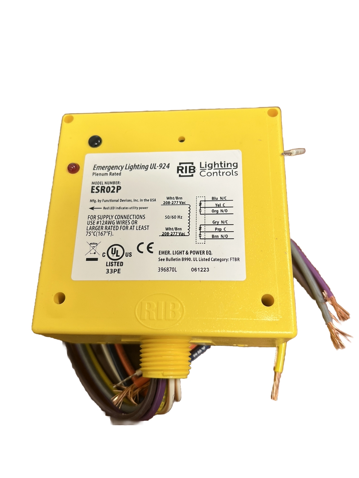 RIB ESR02P Emergency Lighting Bypass/Shunt Relay Coil 208-277 VAC, 20 ...