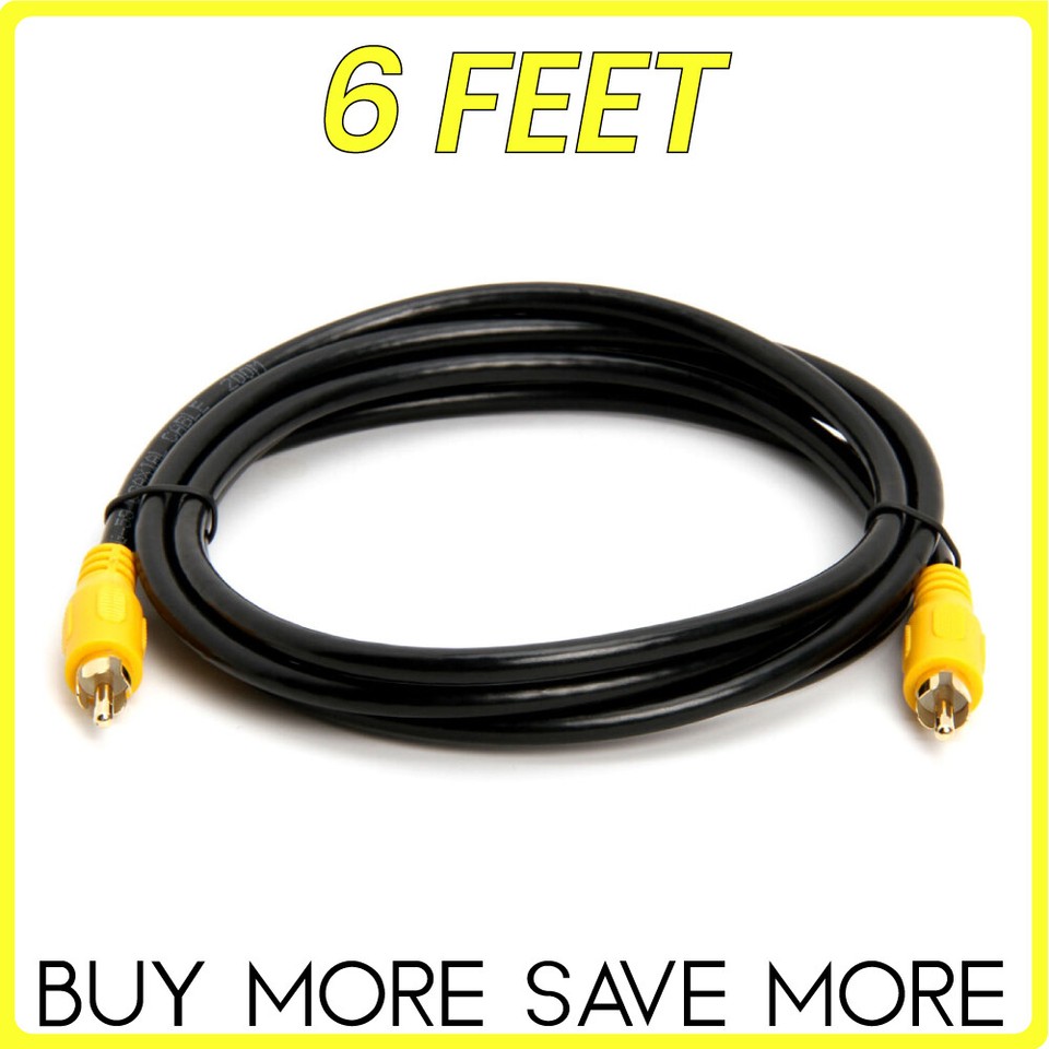 Single RCA Male to Male Cable Coax Audio/Video Cord Composite Yellow ...