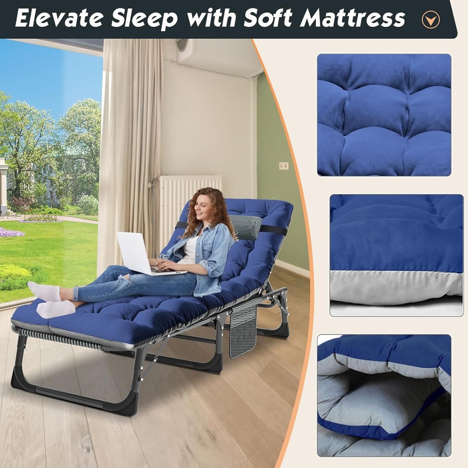 Folding Sleeping Cot 5- Reclining Position Camping Cot Patio Lounge ...