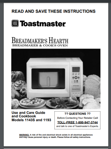 Toastmaster 1143S & 1193 Bread Maker owner & Recipe Manual (Only!) 60 ...