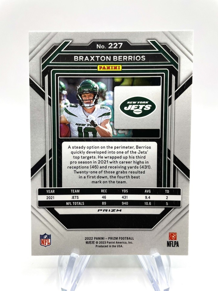 2022 Panini Prizm Green Braxton Berrios New York Jets #227 | eBay