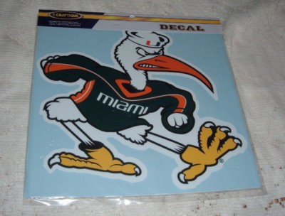 UNIVERSITY OF MIAMI HURRICANES SEBASTIAN MASCOT 12" ADHESIVE DECAL NEW ...