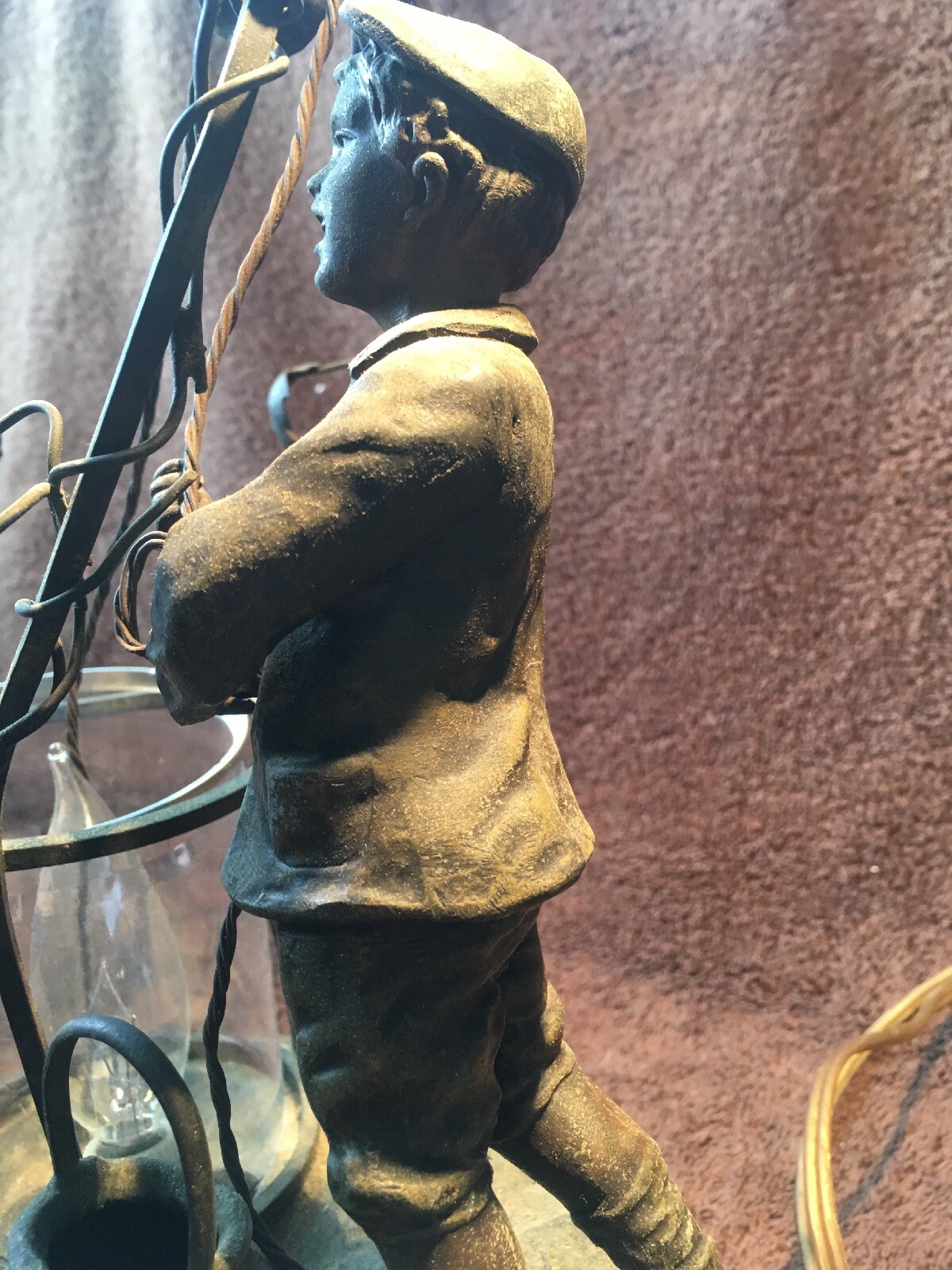 A de Ranieri Spelter Art Nouveau Bronze Lamp - France Boy at Well ca ...