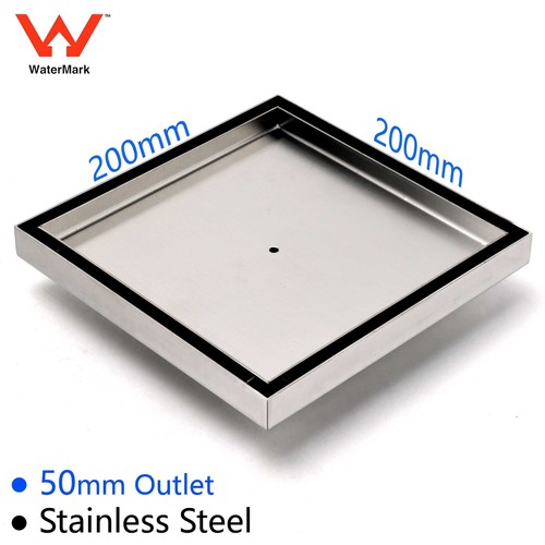 200mm Stainless Steel Tile Insert Floor Drain Square Shower Grate 50mm ...