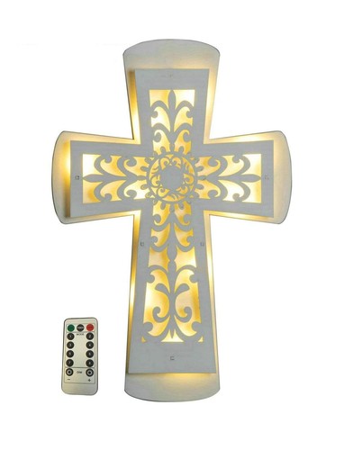 Wooden LED Wall Cross Remote Control Battery Powered Lighted Christian ...