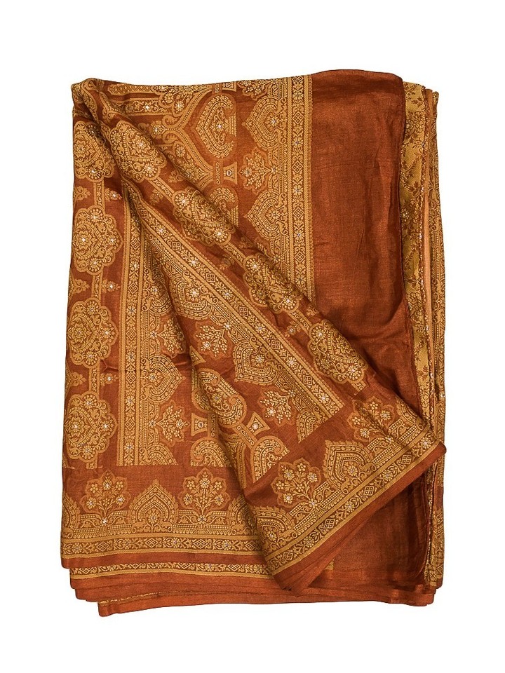 Vintage Pure Tussar Silk Sari / Light Orange Upcycled 5 Yard Fabric ...