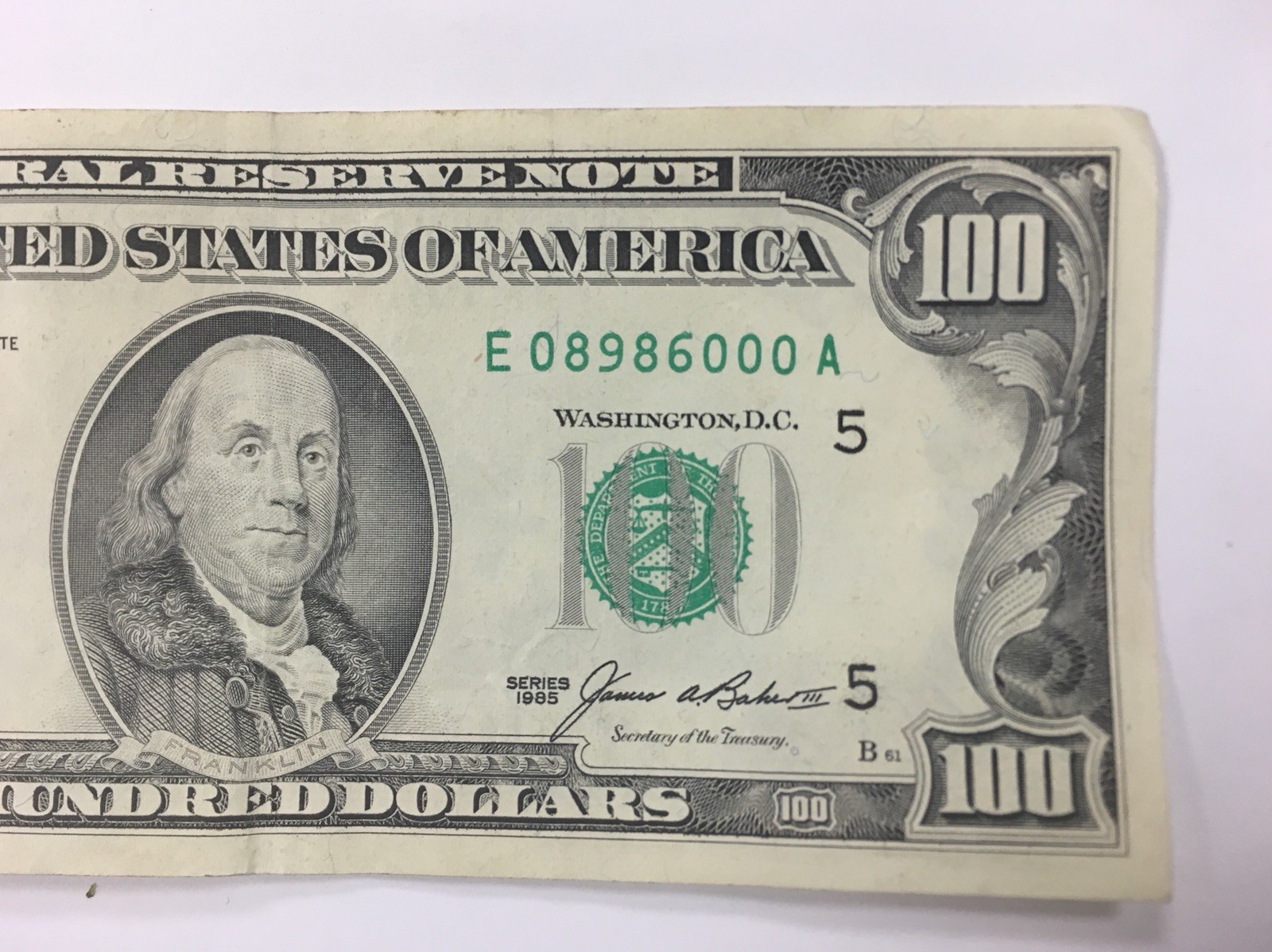 1985 ONE HUNDRED $100 DOLLARS Bill Federal Reserve Note Series 5 ...