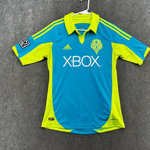 Seattle Sounders Jersey Mens S Green Blue Stripe Xbox Climacool MLS ...
