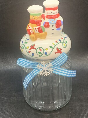 Temptations by Tara Small Apothecary Jar Gingerbread/Snowman Lid Winter ...