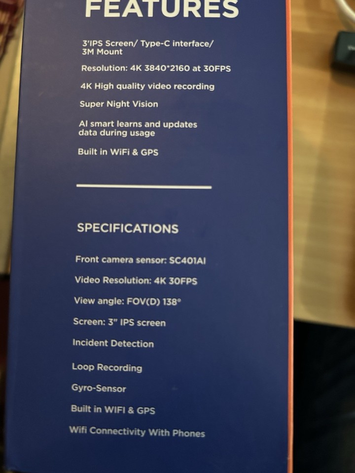 Vivitar AI Drive Cam 4K HD Two-way Dash Cam New Black Built in WiFI ...