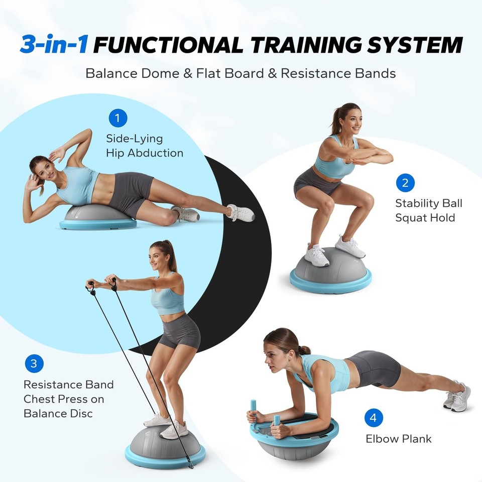 MERACH Balance Ball Trainer, 18 Inch Half Exercise Ball with Resistance ...