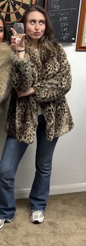 Zara Faux Fur Leopard Print Thigh Length Jacket Coat Xmas Party Small S ...
