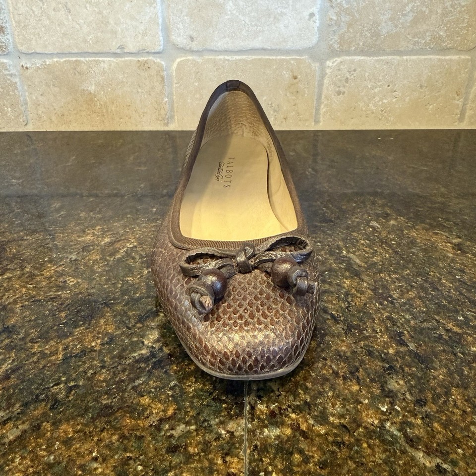 Talbots Ballet Flats Size 7.5 B Brown Reptile Print Leather with Bow | eBay