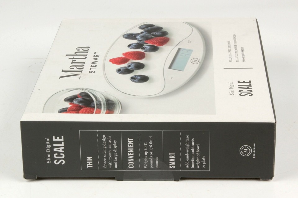 Martha Stewart Slim Digital Scale 11 Pounds Fluid Ounces Smooth Glass ...