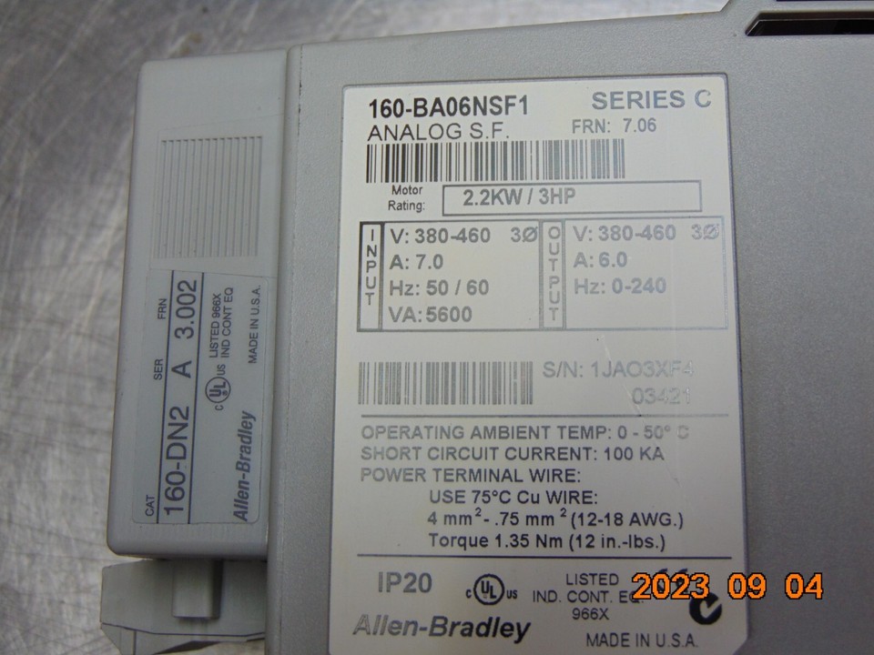 (1) Allen Bradley 160-BA06NSF1 Analog SF Drive Ser C 460VAC 2.2kW 3HP ...