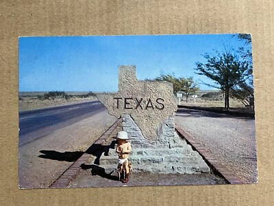 Postcard Texas State Line Marker Stone Map Baby Cowboy Hat Holster ...