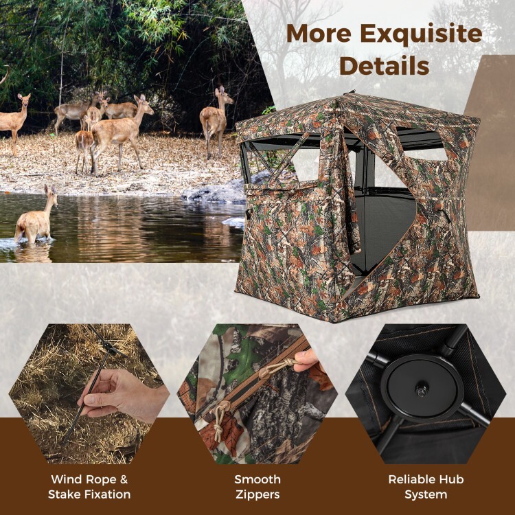 3 Person Portable Tall Hunting Blind Pop-Up Ground Tent w/Portable ...