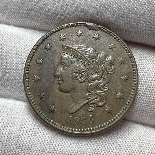 1836 N-6/R-2 Coronet Large Cent Awesome AU receive coin pictured see ...