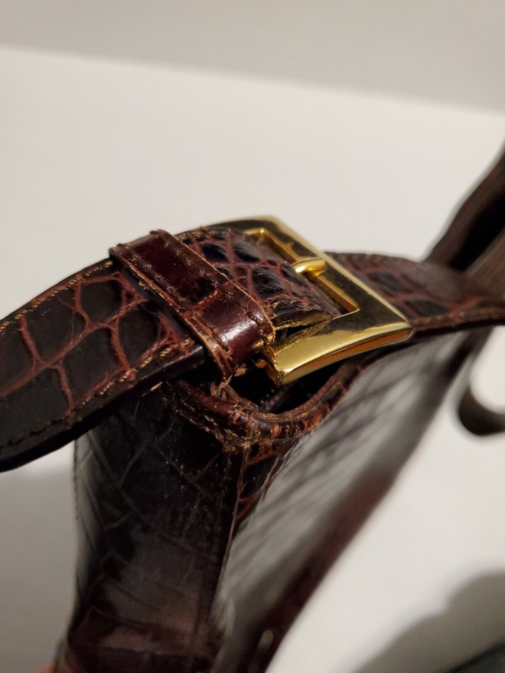 CLAUDIA FIRENZE Genuine Leather Italy Croc Embossed Purse Shoulder Hand ...