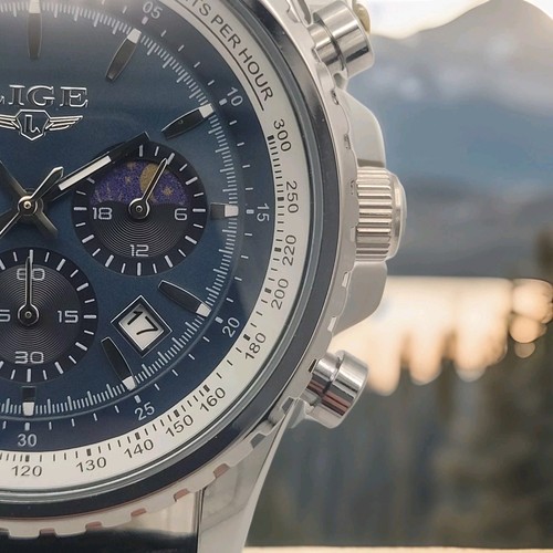 Mens Pilot Chronograph Watch. Quartz Movement 30m WR. Leather Strap ...