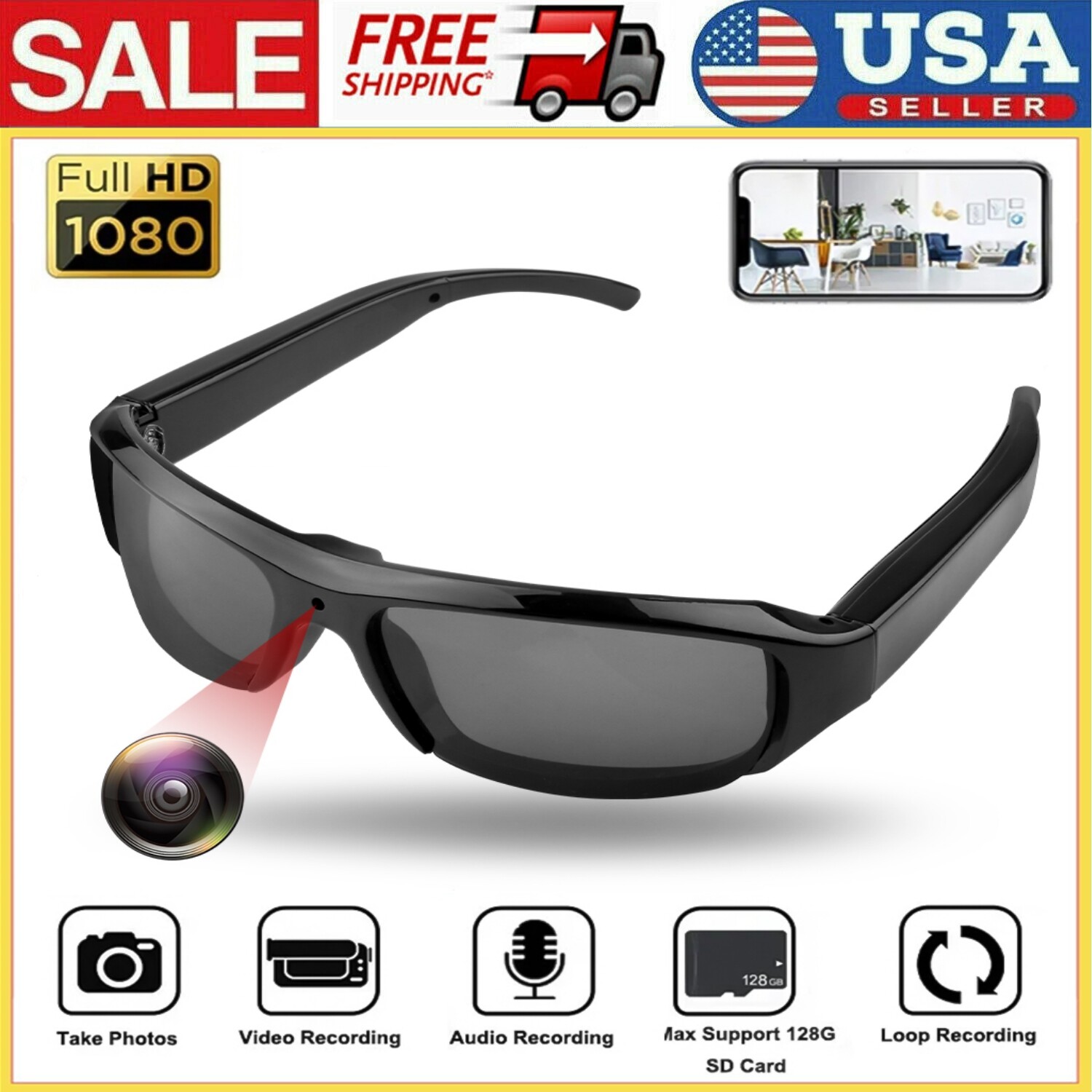 Mini HD S6 Glasses Camera 1080P Eyeglass Sports Sunglasses Cam Eyewear ...