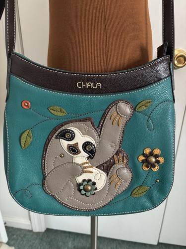 Chala Turquoise & Brown Sloth Shoulder Bag /Crossbody Purse Vegan ...