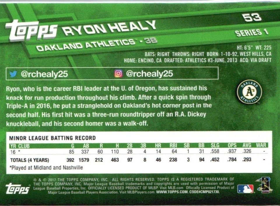 2017 Topps #53 Ryon Healy Rainbow Foil | eBay