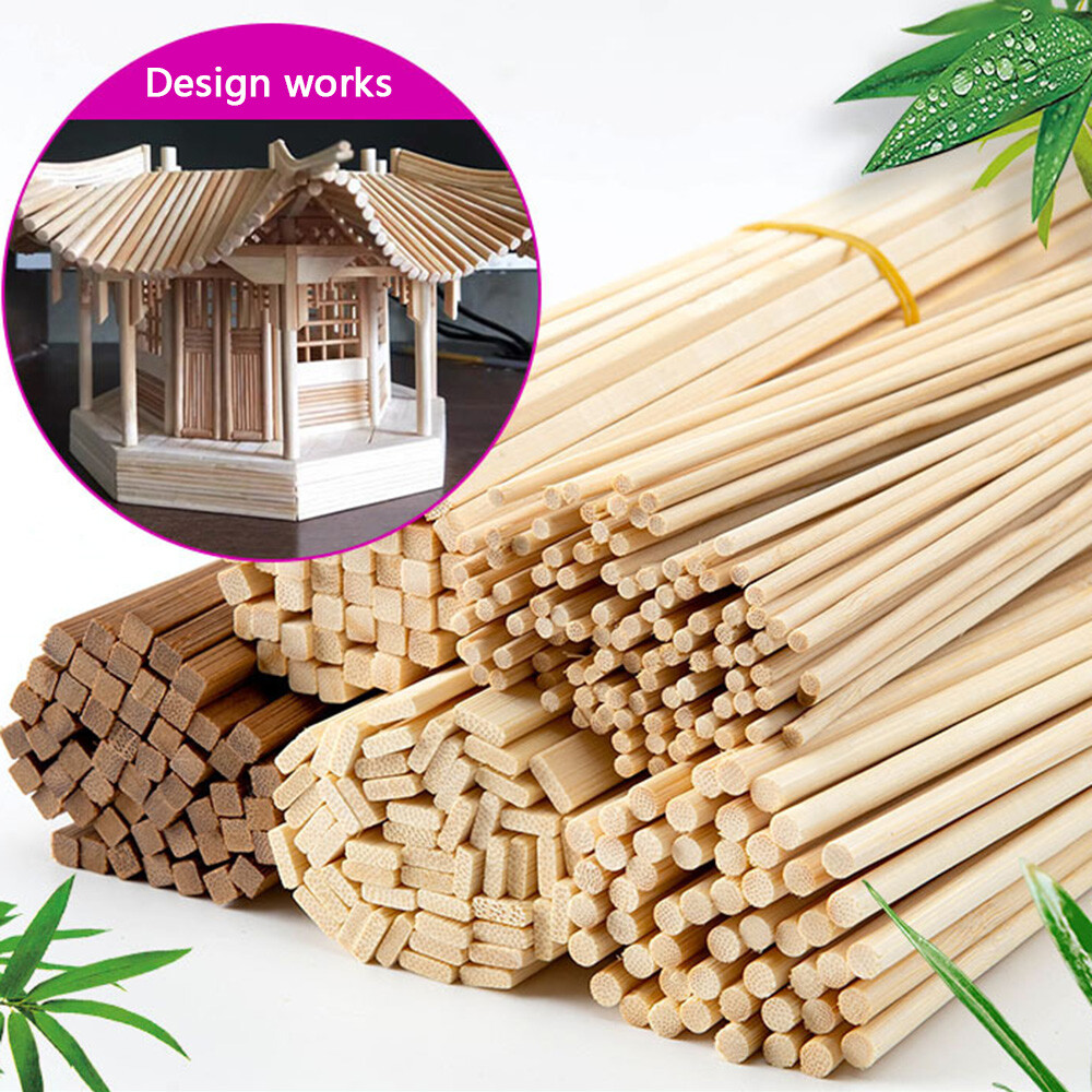 50Pc Multi-size Wooden Stick Square Round Wood Stick Rod for Model ...