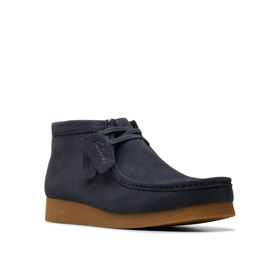 New Men Clarks Wallabee Evo Navy Blue Suede Leather Rubber Bottom lace ...