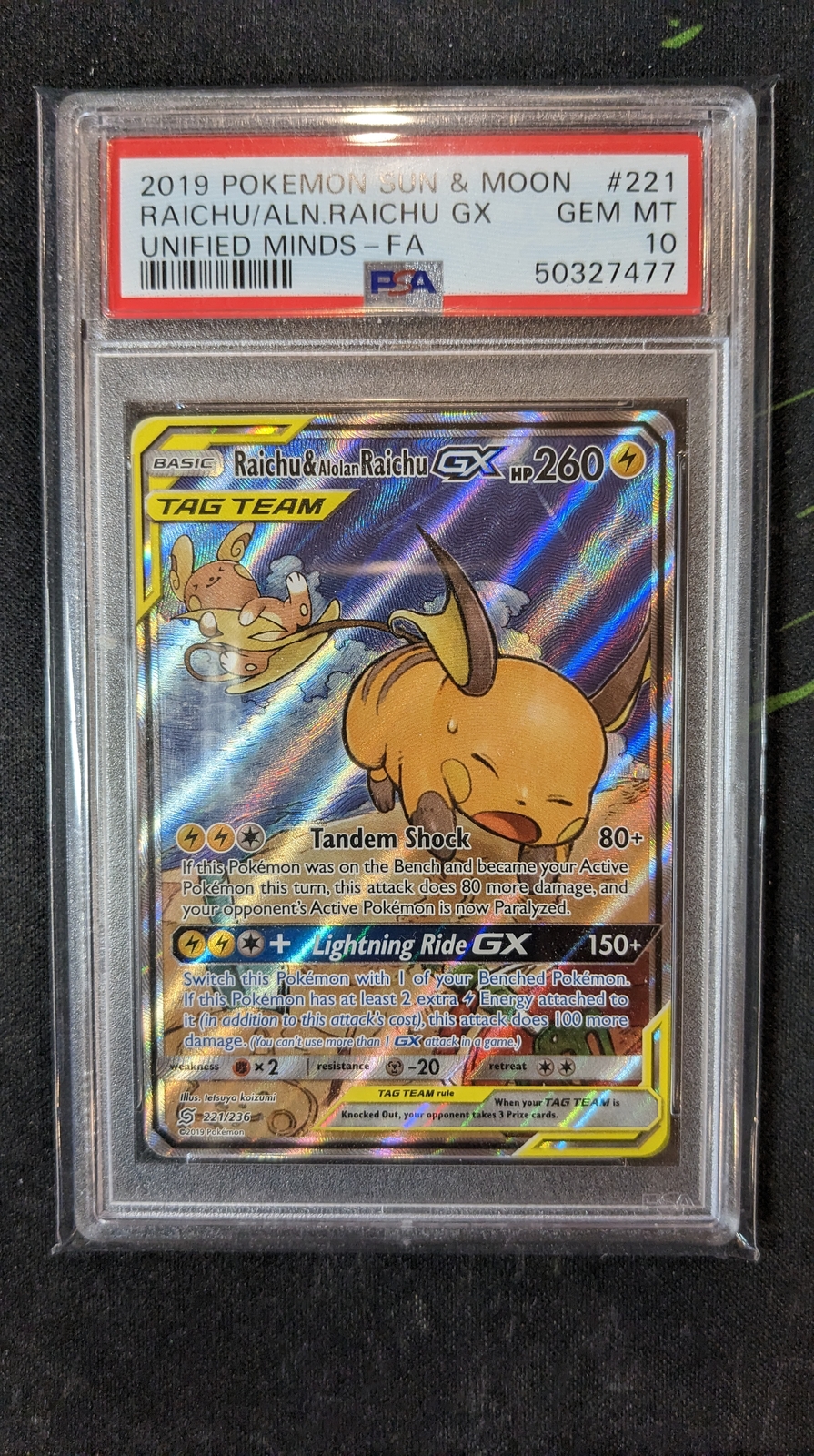 Raichu & Alolan Raichu Tag Team GX 221/236 Unified Minds Alt Art PSA 10 ...